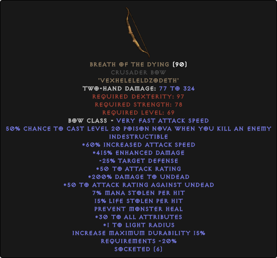 Buy Diablo 2 Breath of the Dying Crusader Bow – 350-384% ED At D2trophy.com