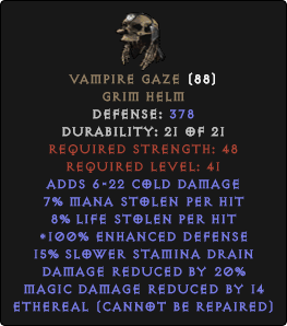 Buy Diablo 2 Vampire Gaze – Ethereal – 20% DR | 8% LL | 8% ML At ...