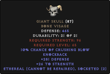 Buy Diablo 2 Giant Skull – Ethereal – 2 Sockets | 35 Strength At ...