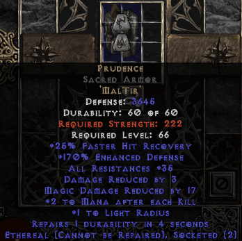 Buy Diablo 2 Prudence Sacred Armor – Eth Bugged At D2trophy.com