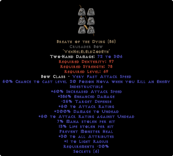 Buy Diablo 2 Breath of the Dying Crusader Bow – 385-399% ED At D2trophy.com
