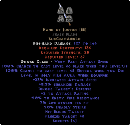 Buy Diablo 2 Hand of Justice Phase Blade At D2trophy.com