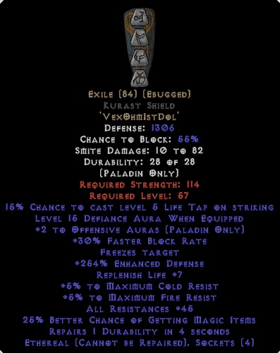 Buy Diablo 2 Exile Kurast Shield – Ebugged 45 All Resistances + 260 ...
